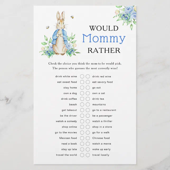 Peter Rabbit Would Mommy Rather Baby Game | Zazzle