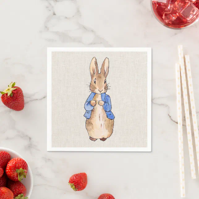 Peter the Rabbit Beige Linen Background Napkins | Zazzle