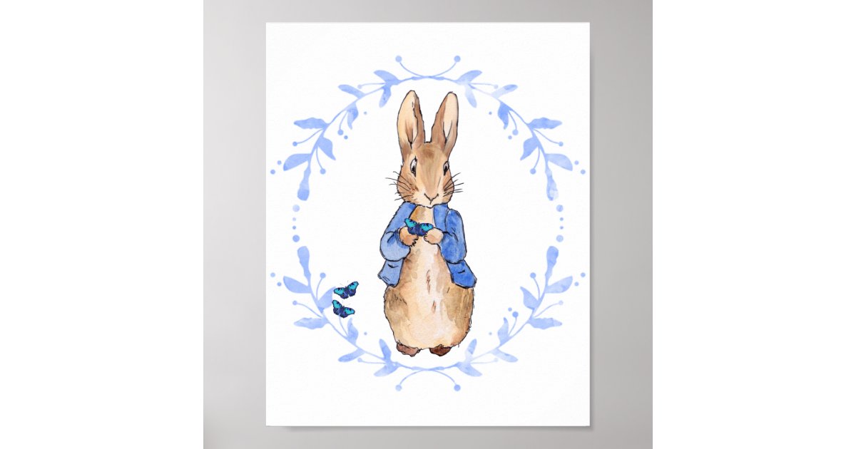 Peter the Rabbit Holding a Blue Butterfly Poster | Zazzle