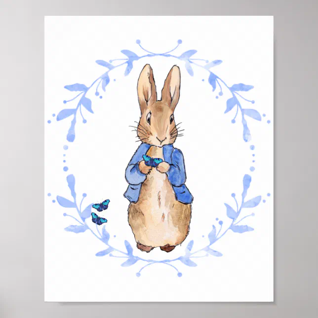 Peter the Rabbit Holding a Blue Butterfly Poster | Zazzle