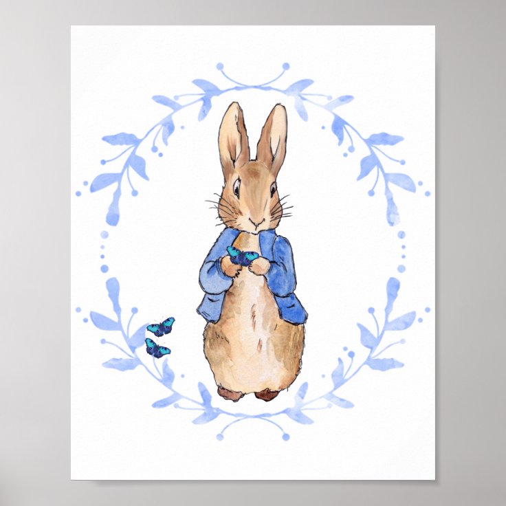 Peter the Rabbit Holding a Blue Butterfly Poster | Zazzle
