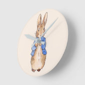 Peter the Rabbit with Beige background Round Clock | Zazzle