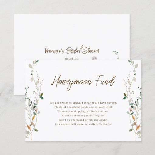 Petite Wildflower Honeymoon Fund card | Zazzle