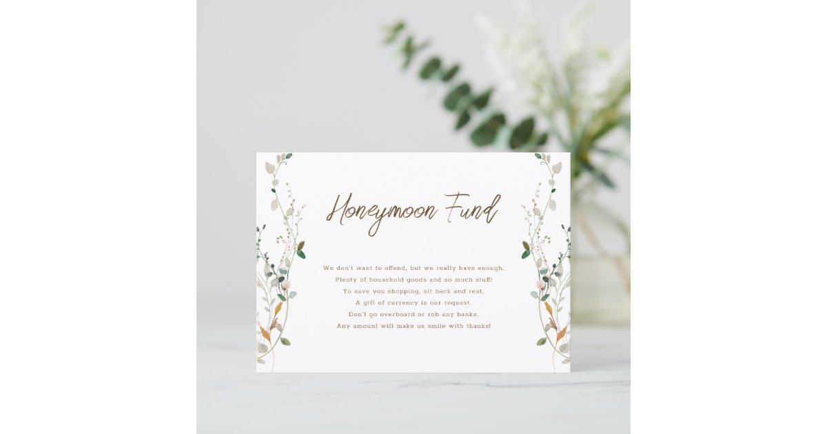 Petite Wildflower Honeymoon Fund card | Zazzle