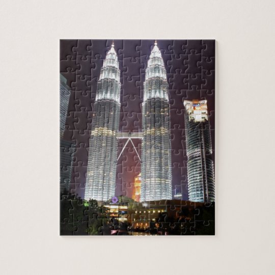 Petronas Towers in Kuala Lumpur at night Jigsaw Puzzle | Zazzle.com
