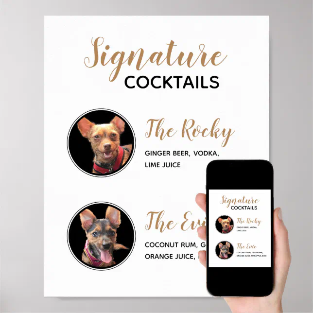Pets Signature Drinks Wedding Cocktail Menu Poster | Zazzle
