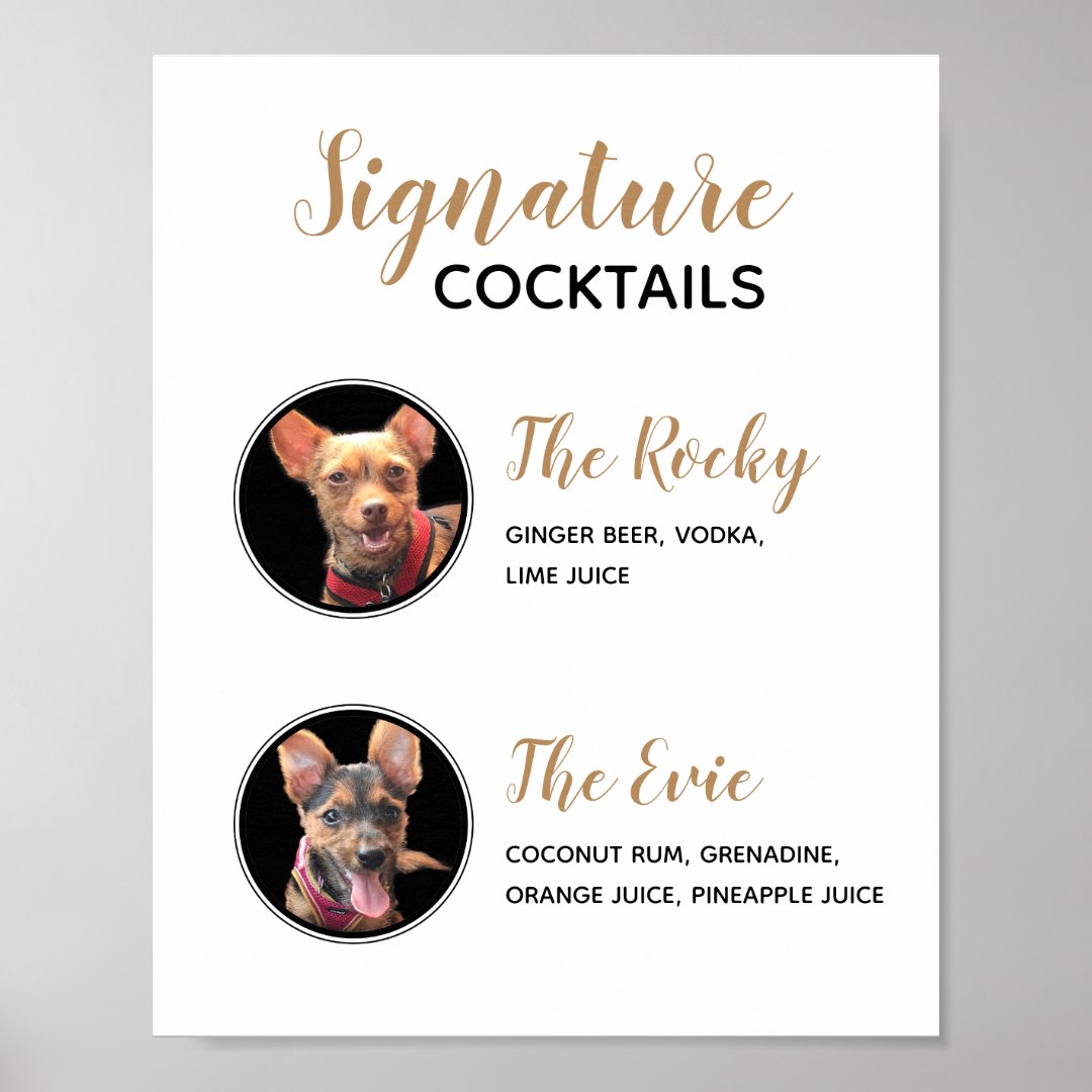 Pets Signature Drinks Wedding Cocktail Menu Poster | Zazzle