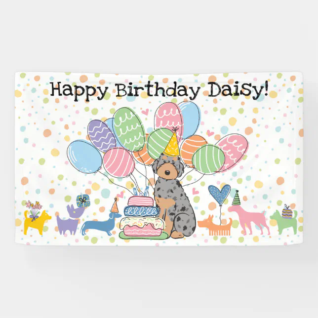 Phantom Blue Merle Aussiedoodle Dog Birthday Party Banner | Zazzle