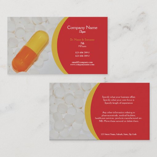 Pharmaceutical tablets medical Practitioner's Business Card | Zazzle