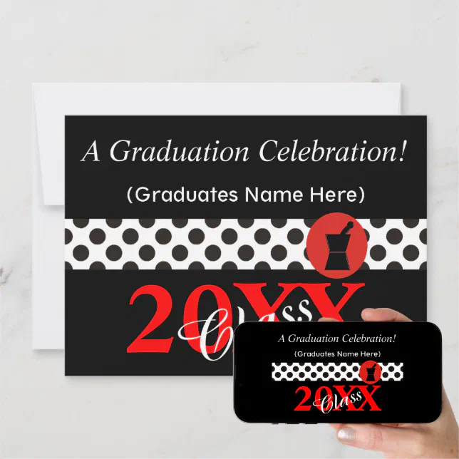 Pharmacist Graduation Invitations Black and Red | Zazzle