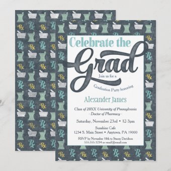 Pharmacist Graduation Party Invitation Gray Aqua | Zazzle