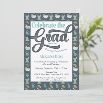 Pharmacist Graduation Party Invitation Gray Aqua | Zazzle
