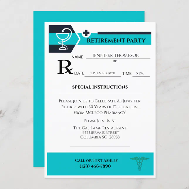 Pharmacist Medical Prescription Pad Retirement Invitation | Zazzle