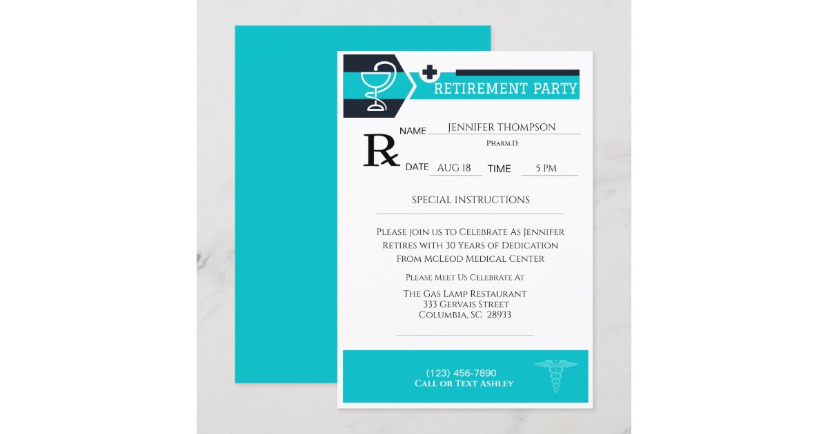Pharmacist Medical Prescription Pad Retirement Invitation | Zazzle