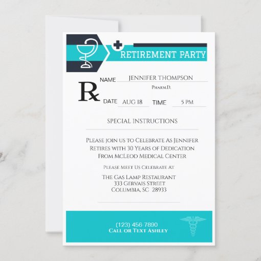 Pharmacist Medical Prescription Pad Retirement Invitation | Zazzle