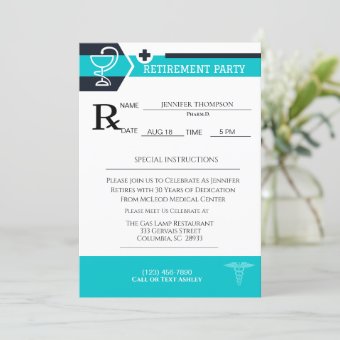 Pharmacist Medical Prescription Pad Retirement Invitation | Zazzle
