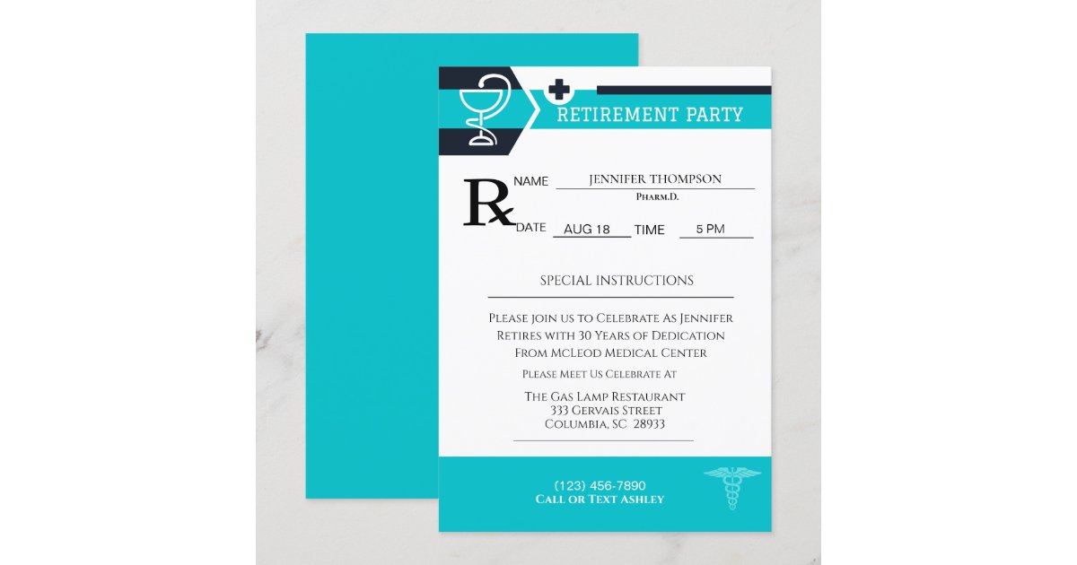 Pharmacist Medical Prescription Pad Retirement Invitation | Zazzle