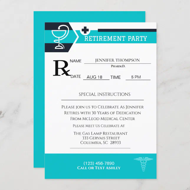 Pharmacist Medical Prescription Pad Retirement Invitation | Zazzle