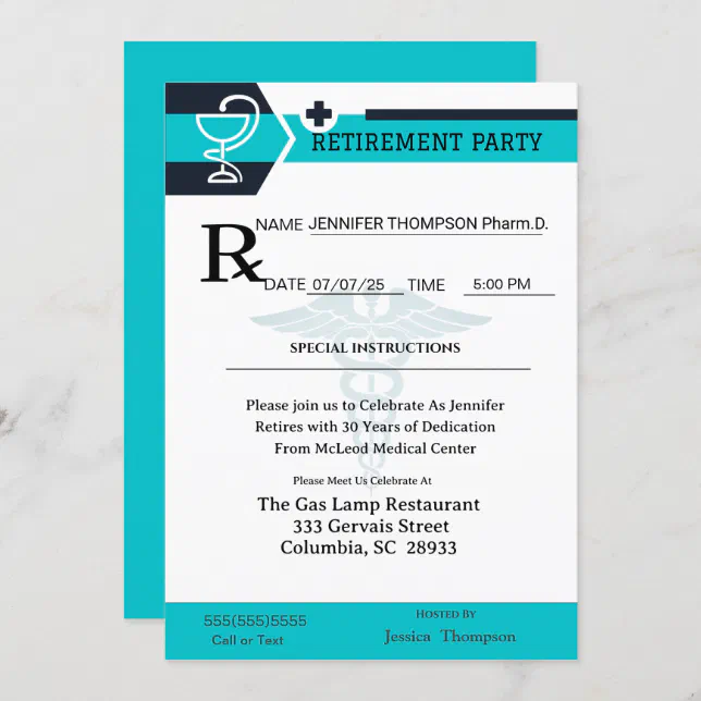 Pharmacist Medical Prescription Pad Retirement Invitation | Zazzle