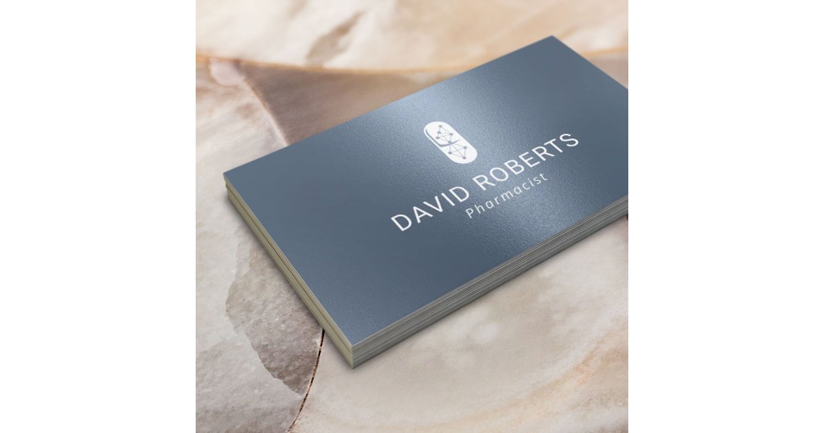 Pharmacist Pill Logo Professional Dusty Blue Business Card | Zazzle