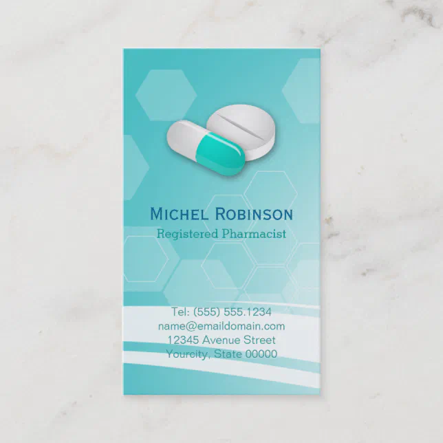 Pharmacist - Simple Elegant Hexagonal Tablet Pills Business Card | Zazzle