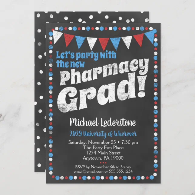 Pharmacy Graduation Party Invitation Red Blue | Zazzle