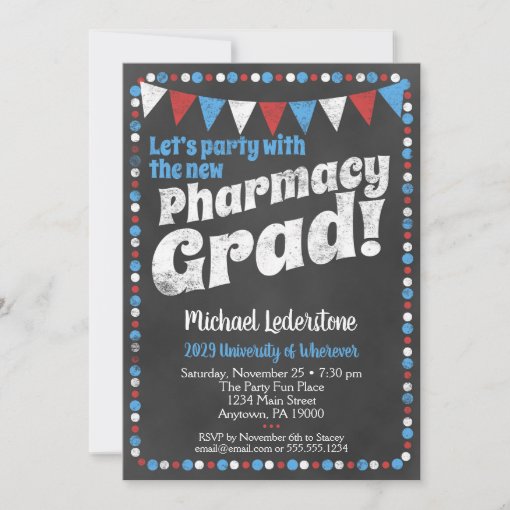 Pharmacy Graduation Party Invitation Red Blue | Zazzle