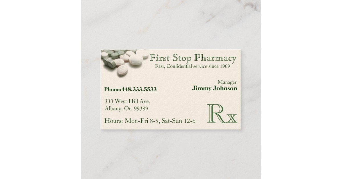 Pharmacy Pharmacist Medication Business Card | Zazzle