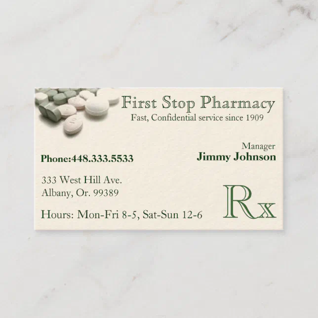 Pharmacy Pharmacist Medication Business Card | Zazzle