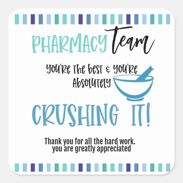 Pharmacy team thank you square sticker | Zazzle
