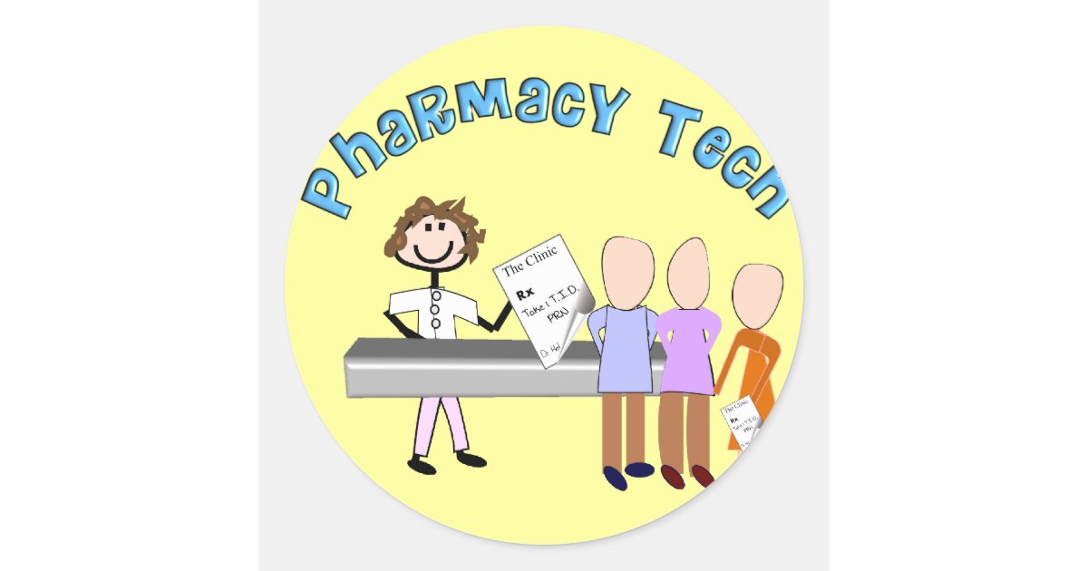 Pharmacy Tech Gifts Stick People Design Classic Round Sticker | Zazzle