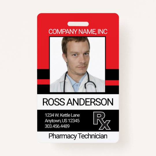 Pharmacy Technician - Red and Black Badge | Zazzle.com