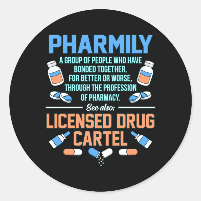 Pharmily Pharmacist Technician Pharmacy PharmD Classic Round Sticker ...