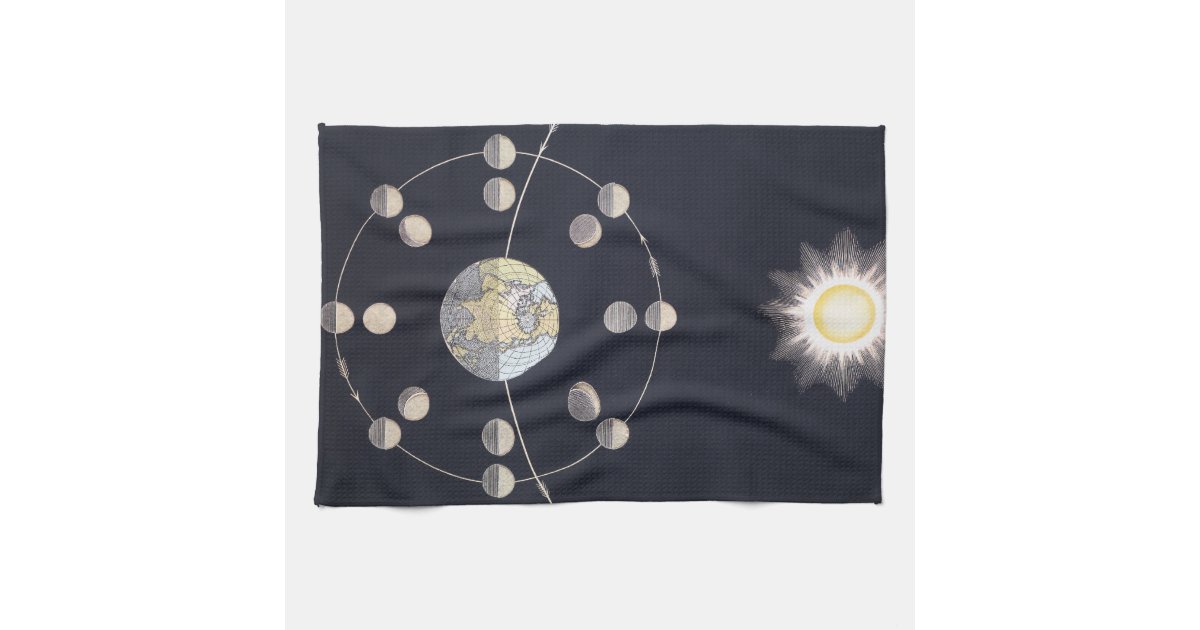 Phases of Moon with Earth & Sun, Vintage Astronomy Kitchen Towel | Zazzle