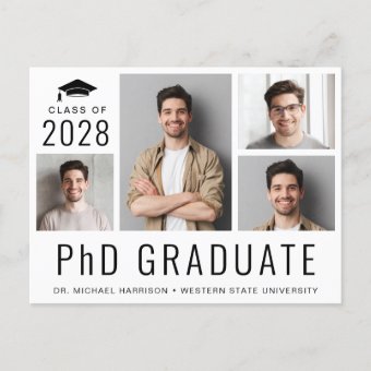 PhD 5 Photo Doctorate Degree Graduation Announcement Postcard | Zazzle