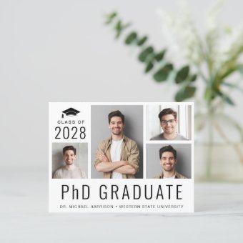 PhD 5 Photo Doctorate Degree Graduation Announcement Postcard | Zazzle
