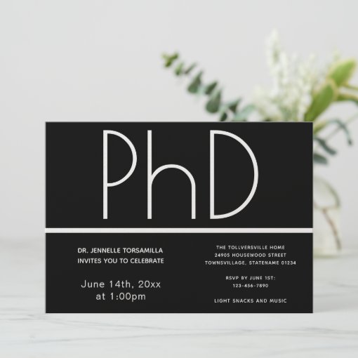 PhD degree Black Graduation Party Invitation | Zazzle