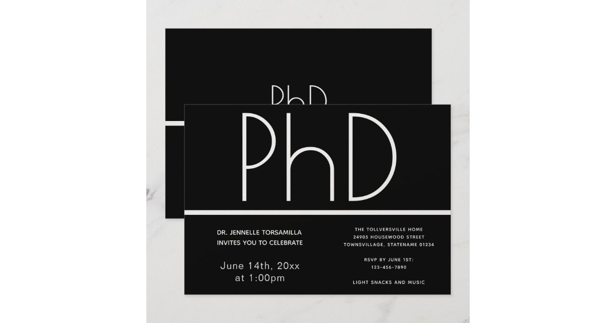 PhD degree Black Graduation Party Invitation | Zazzle