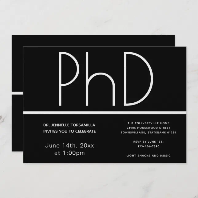 PhD degree Black Graduation Party Invitation | Zazzle