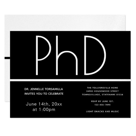 PhD degree Black White Graduation Party Invitation | Zazzle.com