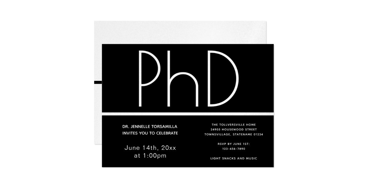PhD degree Black White Graduation Party Invitation | Zazzle.com
