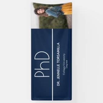 PhD degree Blue White Graduation Photo Celebration Banner | Zazzle