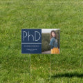 PhD degree Blue White Graduation Photo Two-Sided Sign | Zazzle