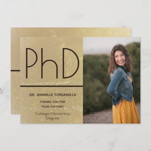PhD degree Gold Brown Graduation Announcement | Zazzle