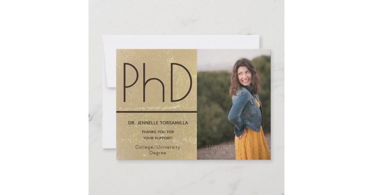 PhD degree Gold Brown Graduation Announcement | Zazzle
