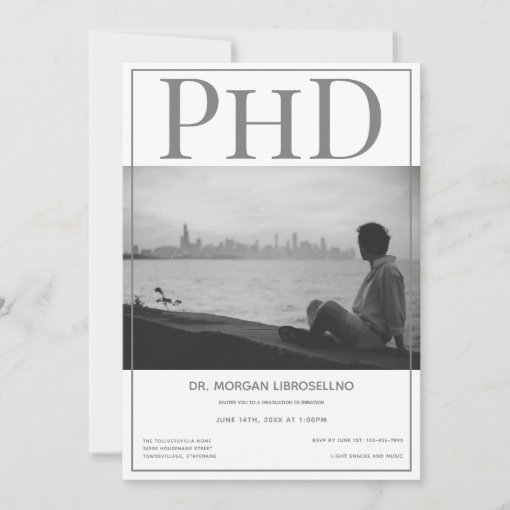 PhD degree Graduate Photo Graduation Party Invitation | Zazzle