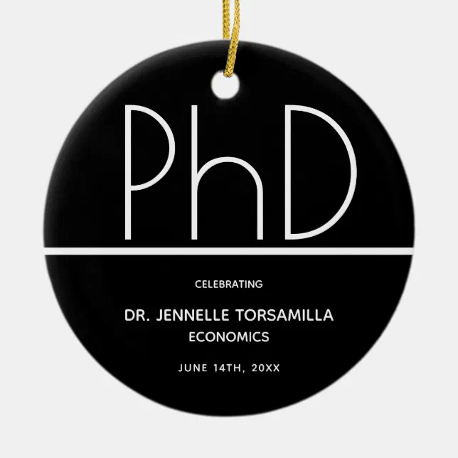 PhD degree Graduation Party Black Keepsake Ceramic Ornament | Zazzle