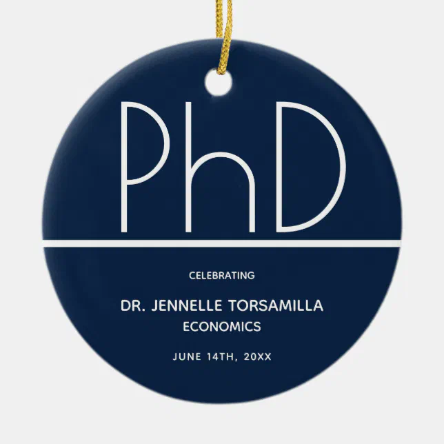 PhD degree Graduation Party Blue Keepsake Ceramic Ornament | Zazzle