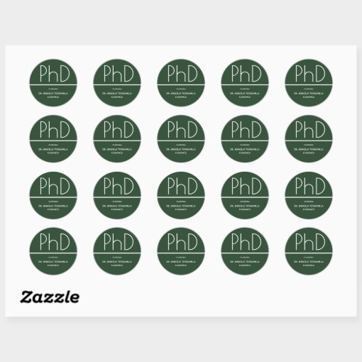 PhD degree Graduation Party Green Classic Round Sticker | Zazzle