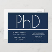 PhD degree Graduation Party Invitation Blue Postcard | Zazzle